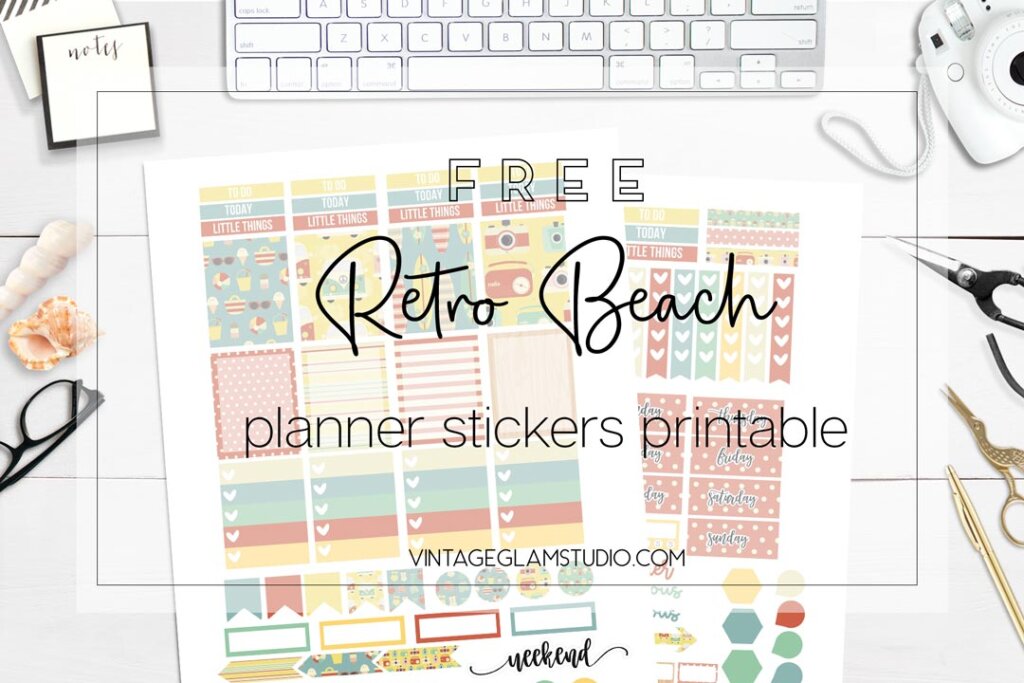 Free Retro Beach Planner Stickers Printable